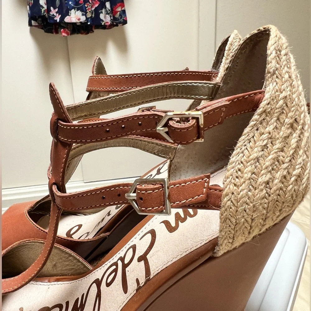 Sam Edelman | Shoes | Sam Edelman Tan Cognac Espadrille Tstrap Wedge ...